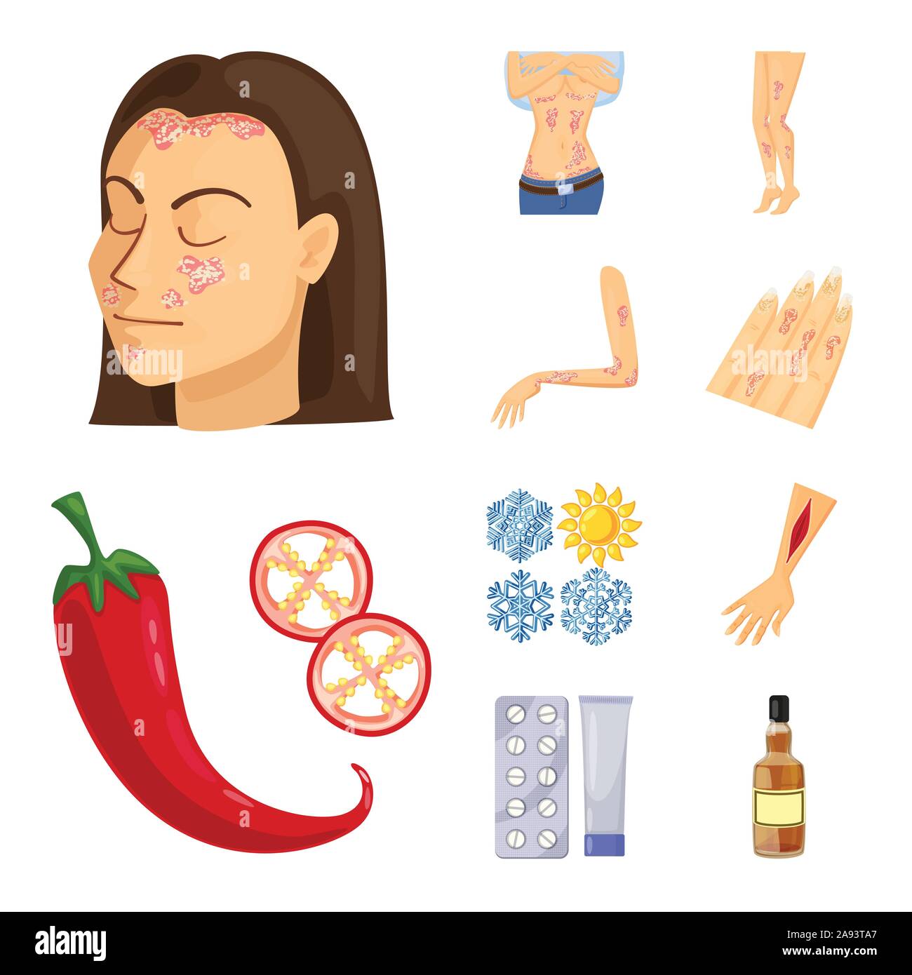 Vector illustration of pain and dermatology icon. Collection of pain ...