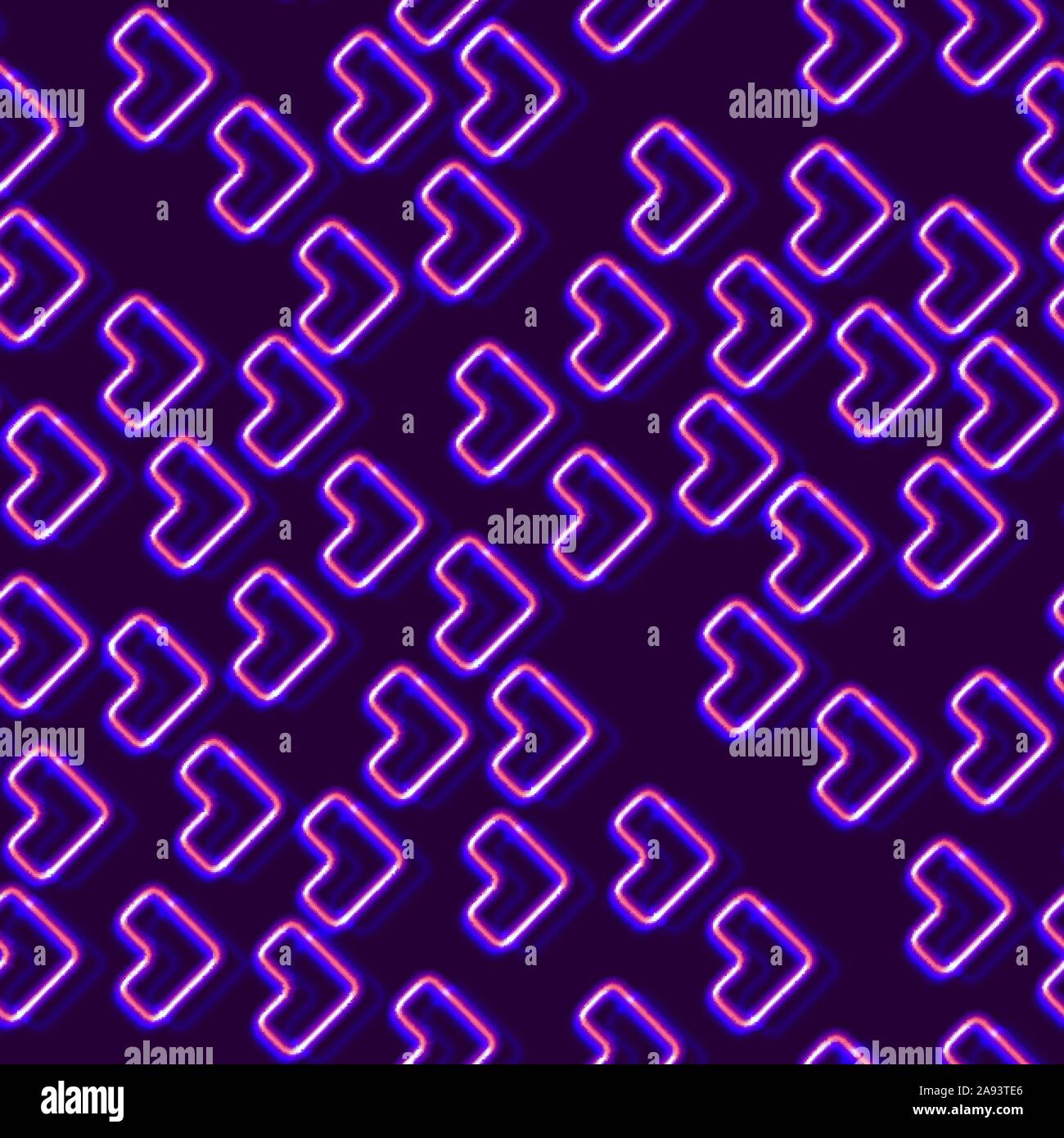 Neon seamless pattern with 80s style shapes and glowing purple Stock ...