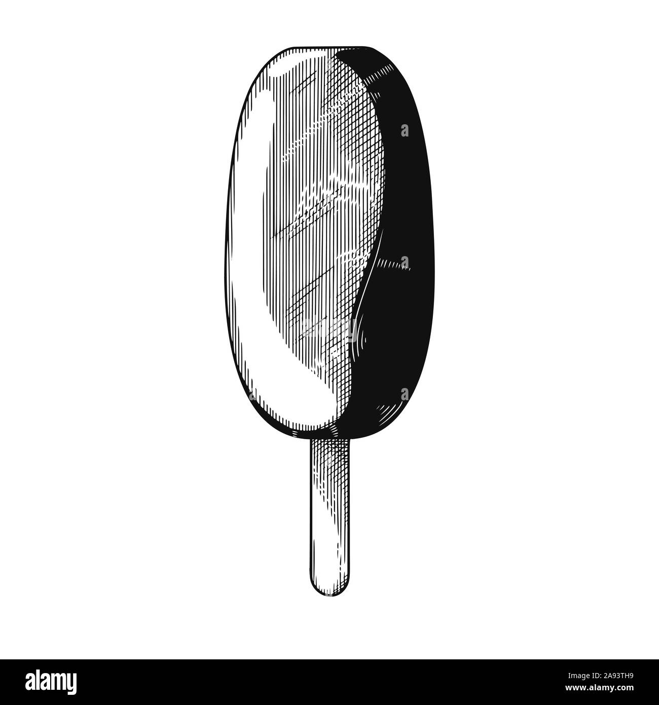 Realistic sketch of ice cream on a stick. Vector illustration in sketch ...