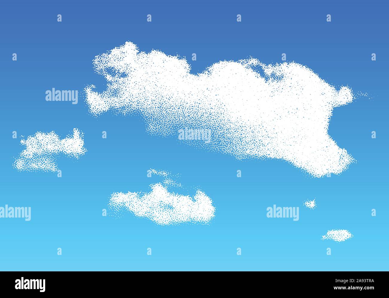 Cloud made of scattered dots in the blue sky, realistic dotwork ...