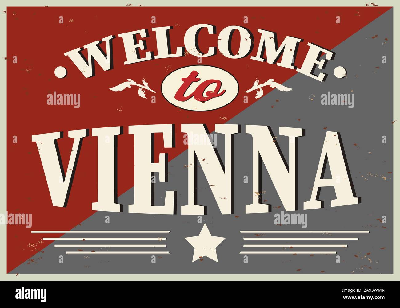Welcome to Vienna - Vintage greeting card on a white background Stock ...