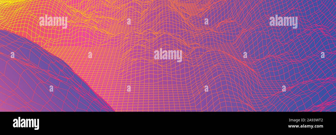 Digital landscape with mountains or hills made of line grid Stock ...