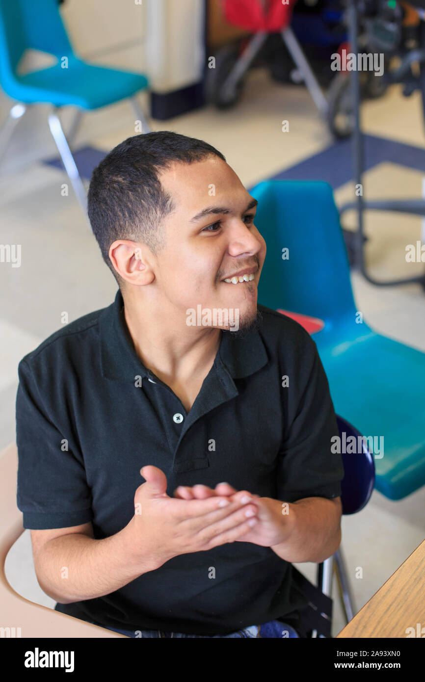 Boy with Spastic Quadriplegic Cerebral Palsy at school Stock Photo - Alamy