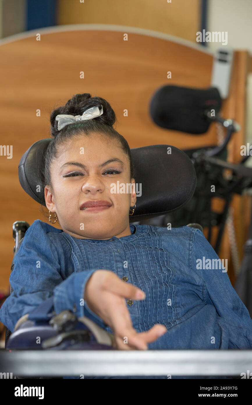 Teen with Spastic Dystonic Cerebral Palsy at school Stock Photo - Alamy