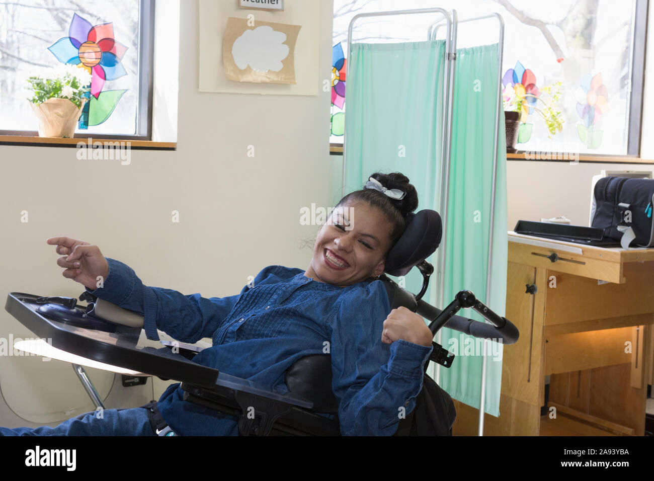 Teen with Spastic Dystonic Cerebral Palsy at school Stock Photo - Alamy
