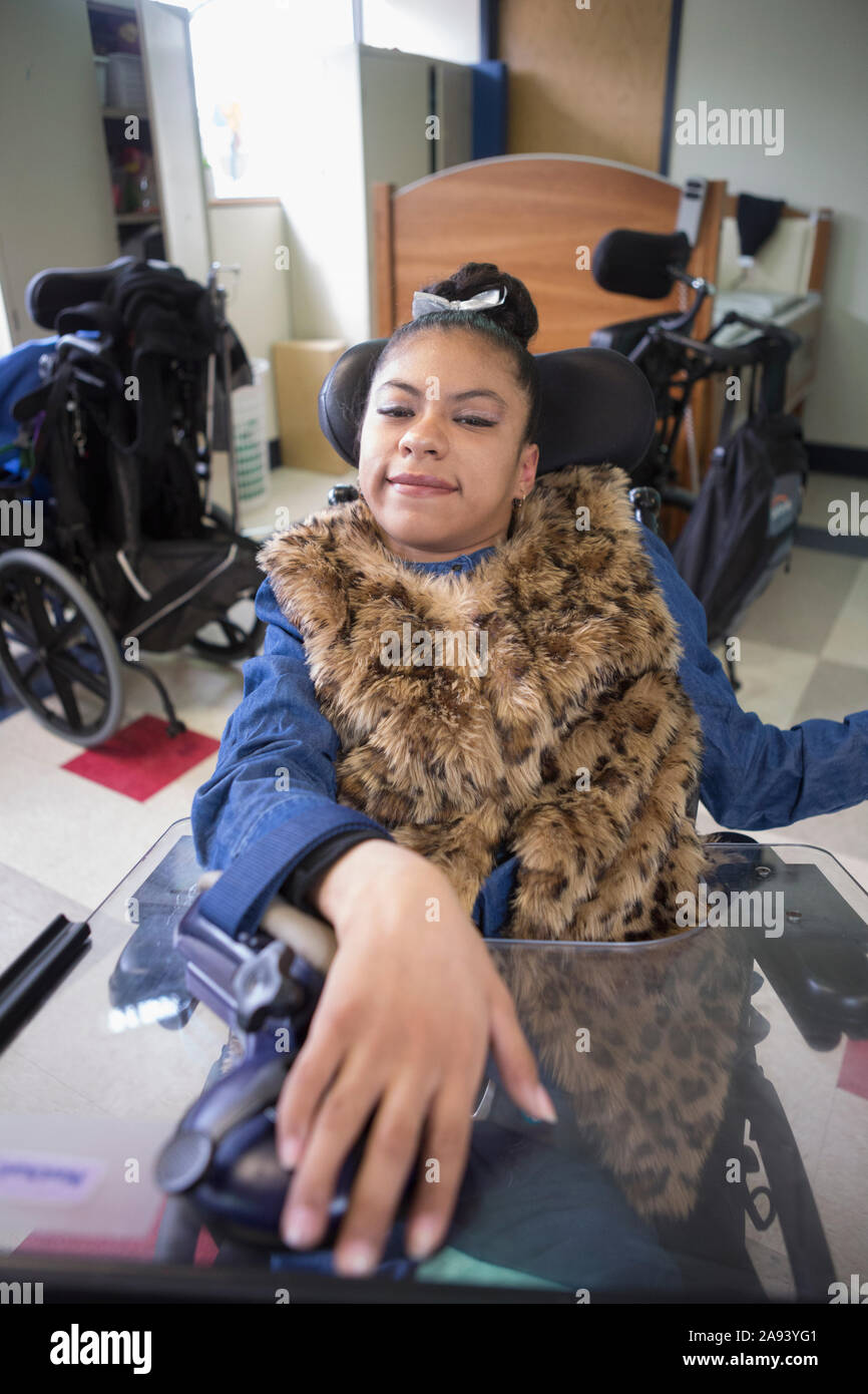 Teen with Spastic Dystonic Cerebral Palsy at school Stock Photo - Alamy