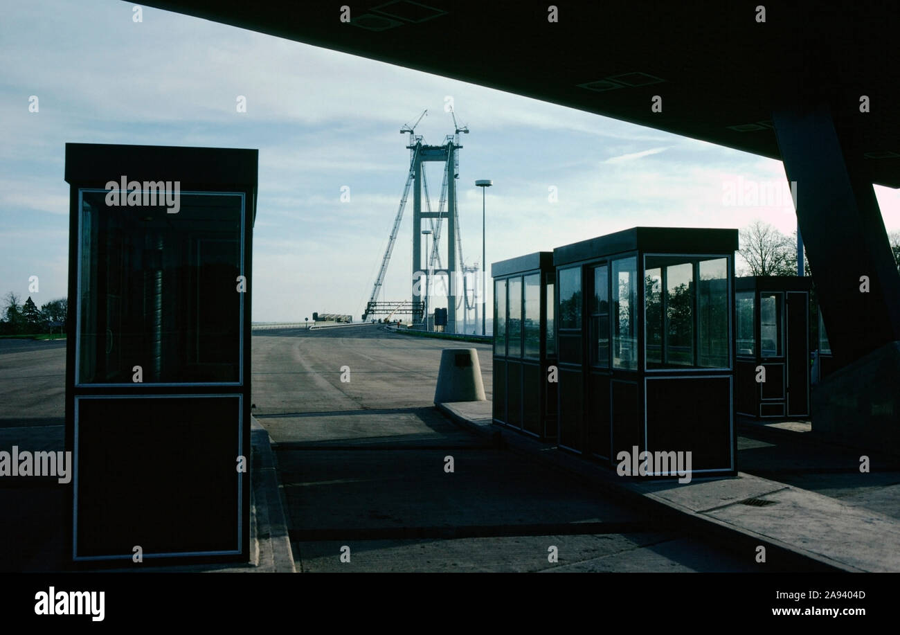 The Humber Bridge under construction, 1979. From the toll booths. Near ...
