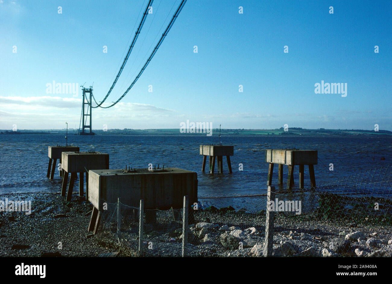 The Humber Bridge under construction, 1979. Showing the suspension ...