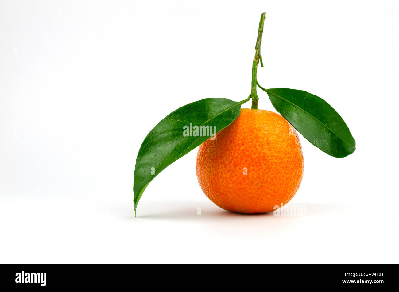 Extra sweet and juicy Spanish clementine with leaves. Isolated on white ...