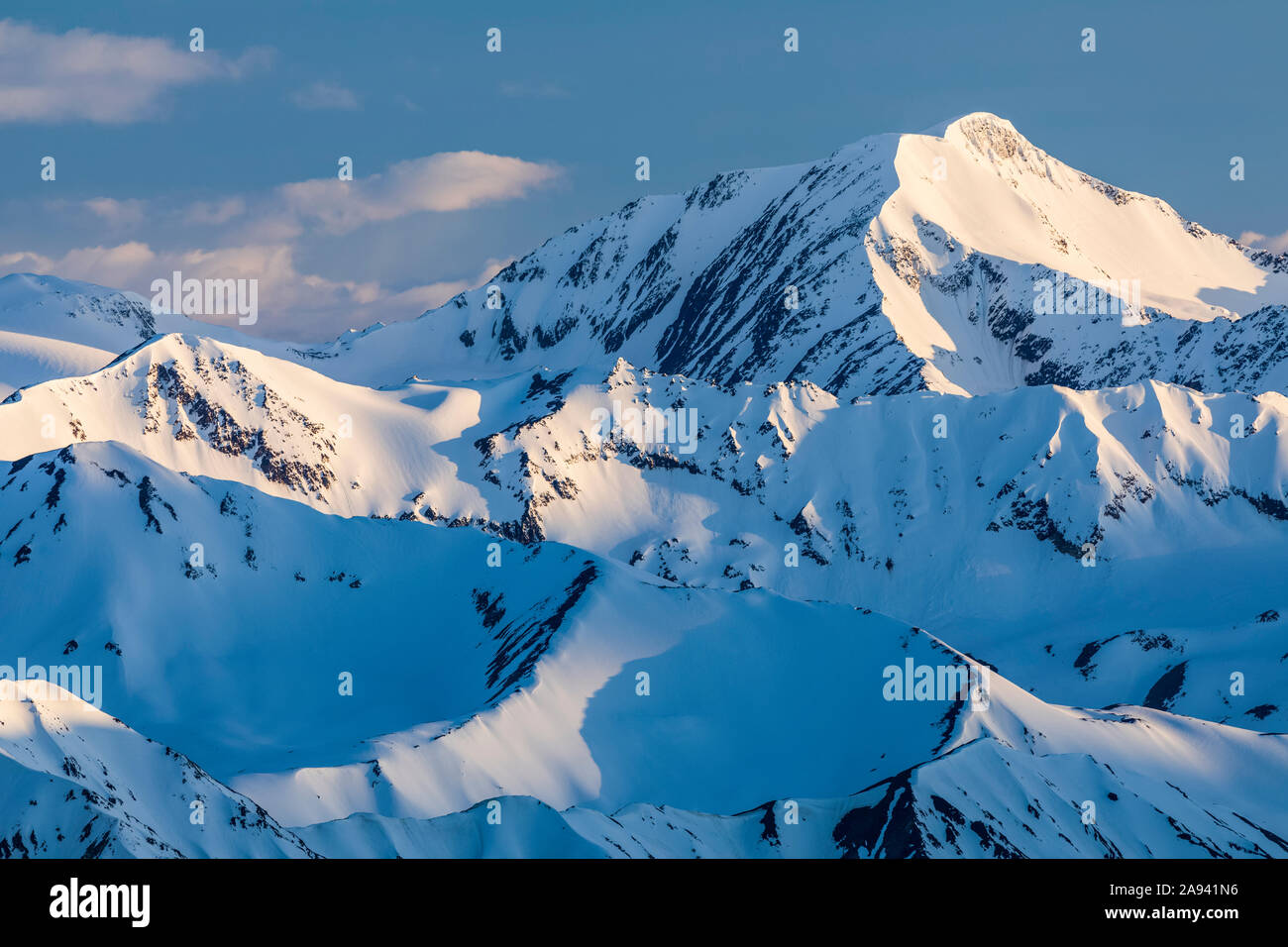 Evening sun and shadows in the eastern Alaska Range; Alaska, United ...