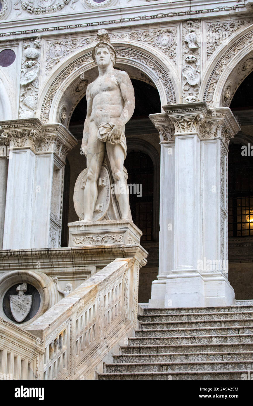 Venice, Italy - July 18th 2019: A statue of Mars - the Roman God of War ...