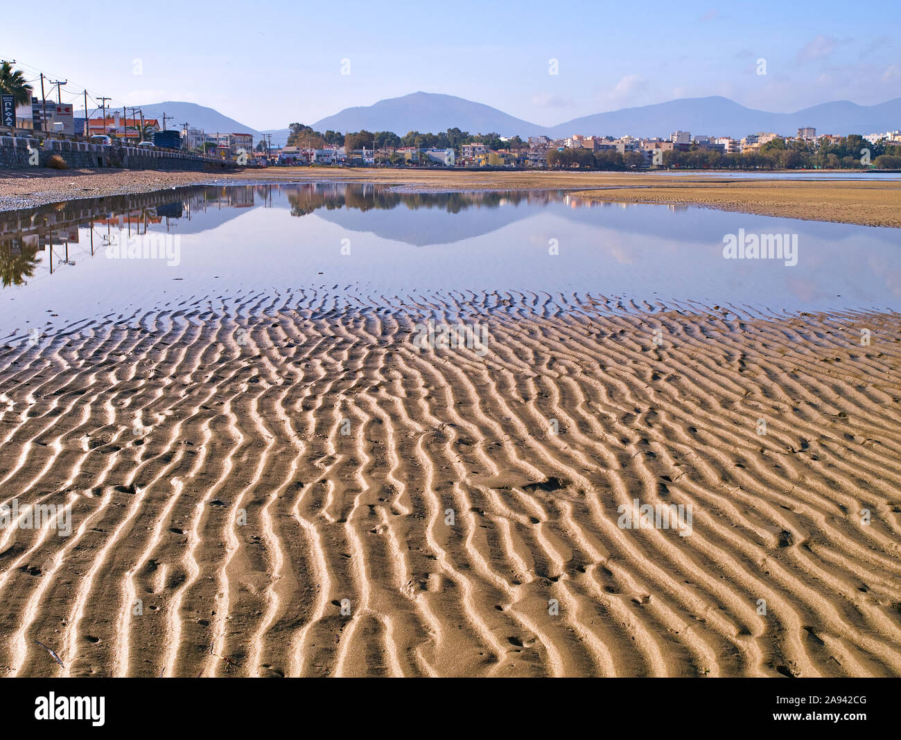Chalkida / Greece - December 22, 2010: Beach with sand ripples during ...