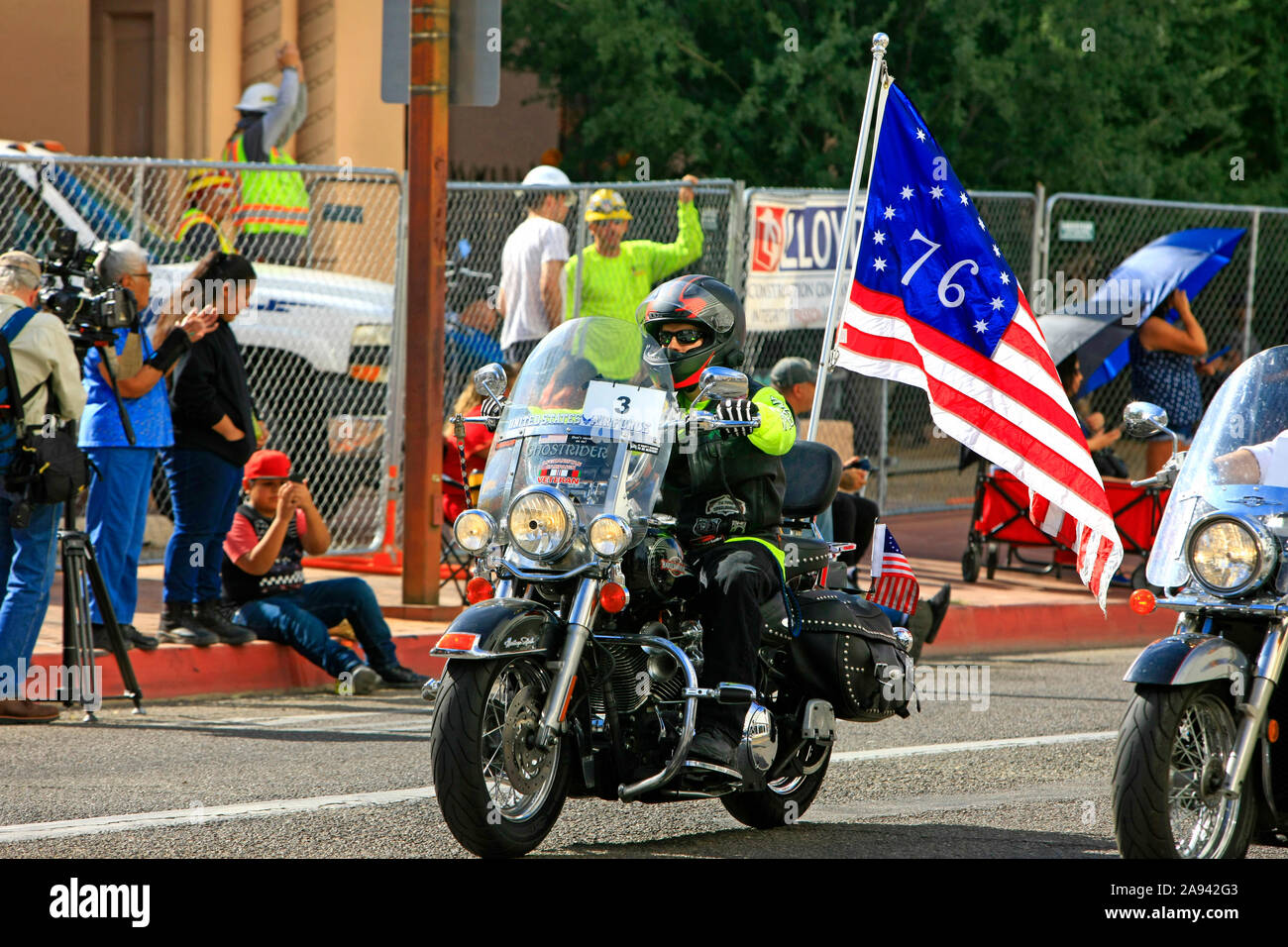 Biker waving a Bennington Flag referencing the 1776 Declaration of ...