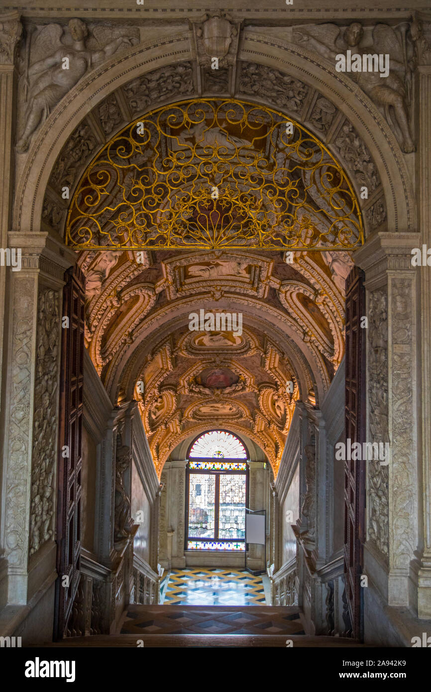 Venice, Italy - July 18th 2019: A view of the stunning Golden Staircase ...