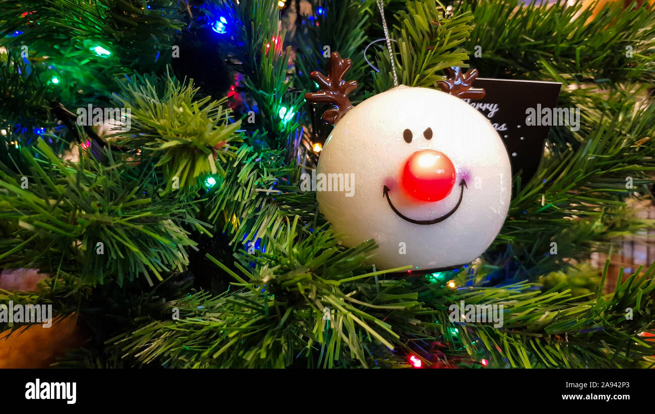 Reindeer decoration blinking christmas tree hi-res stock photography ...