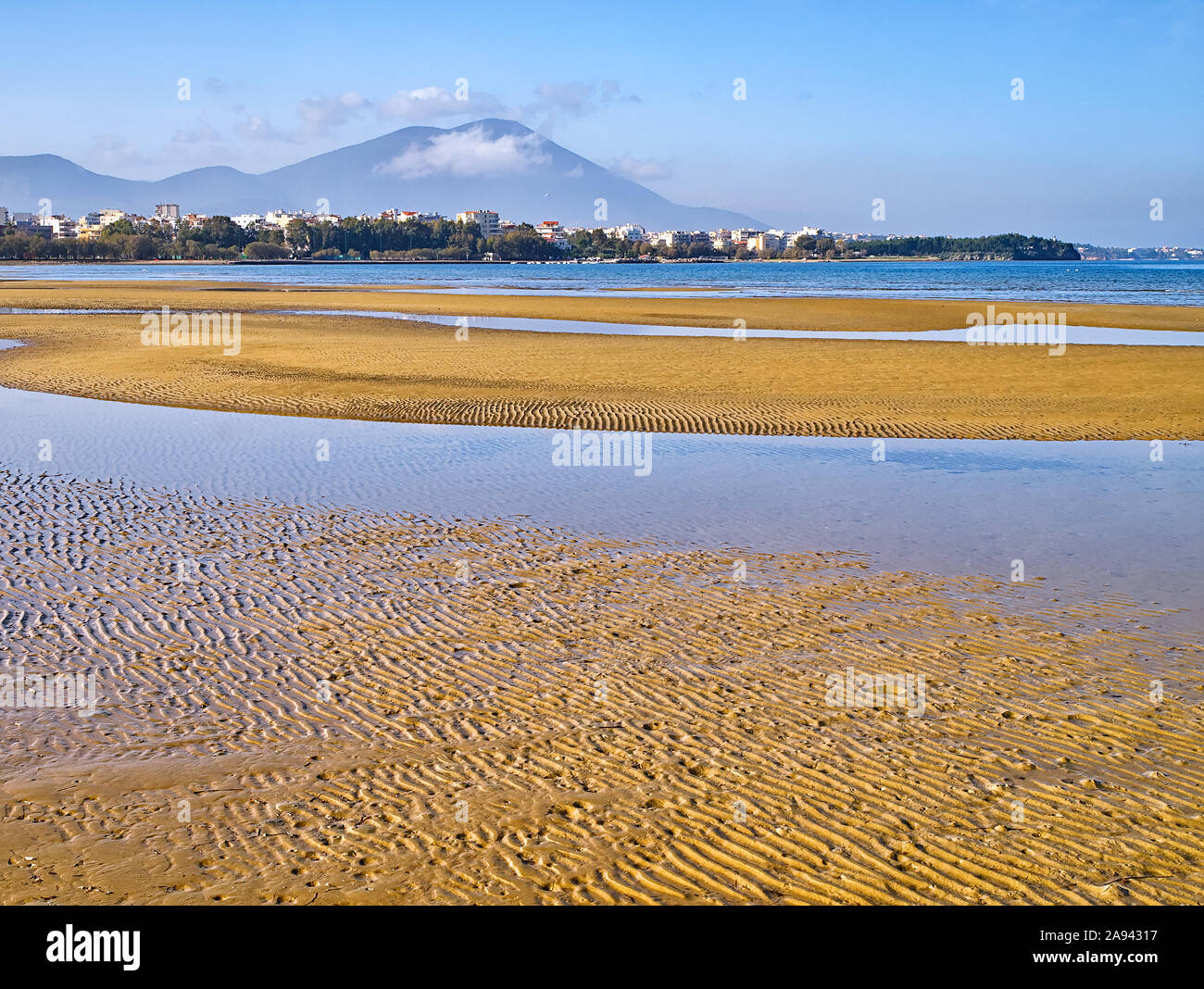 Beach with sand ripples during low tide, Liani Ammos in Chalkida ...