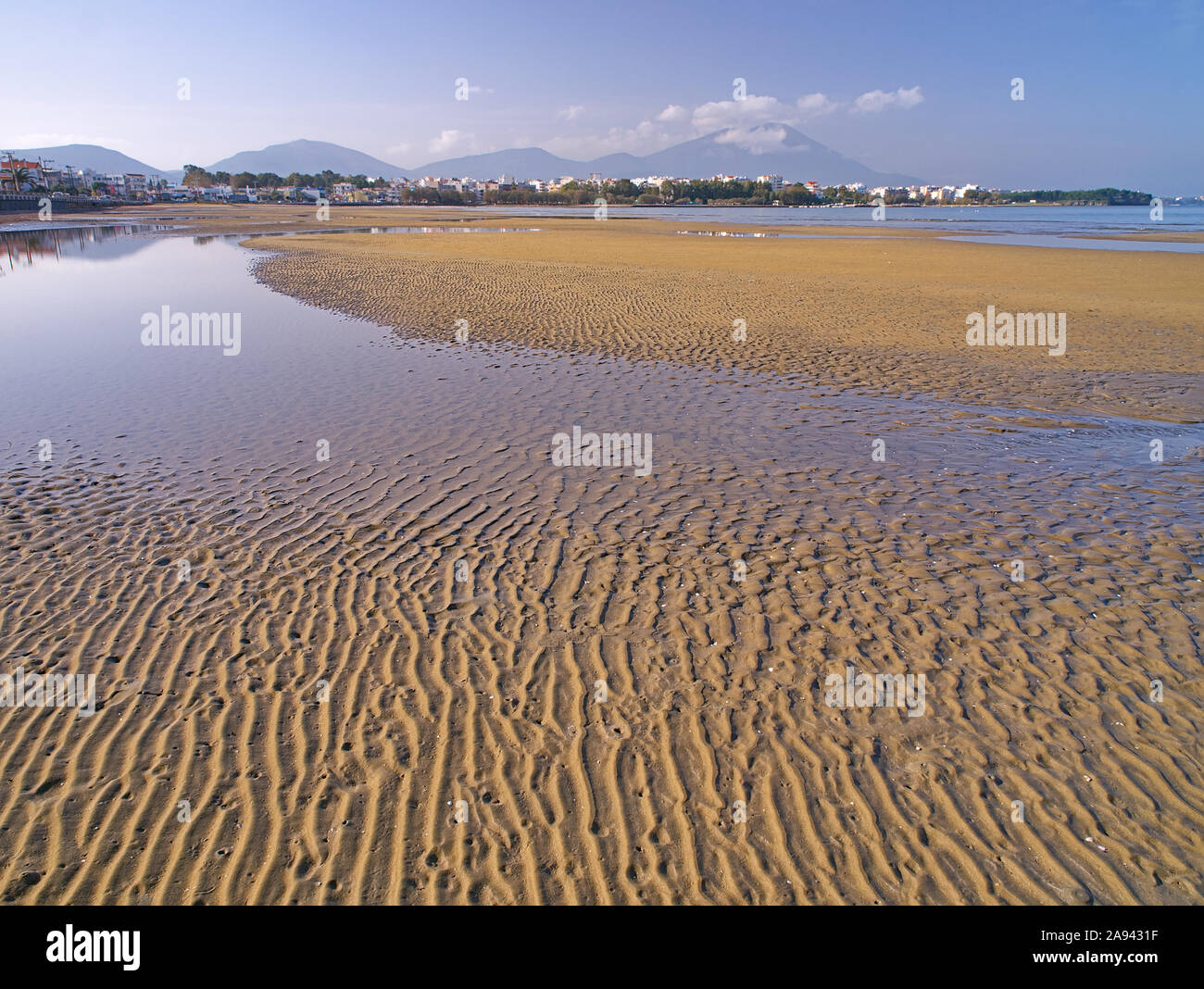 Beach with sand ripples during low tide, Liani Ammos in Chalkida ...