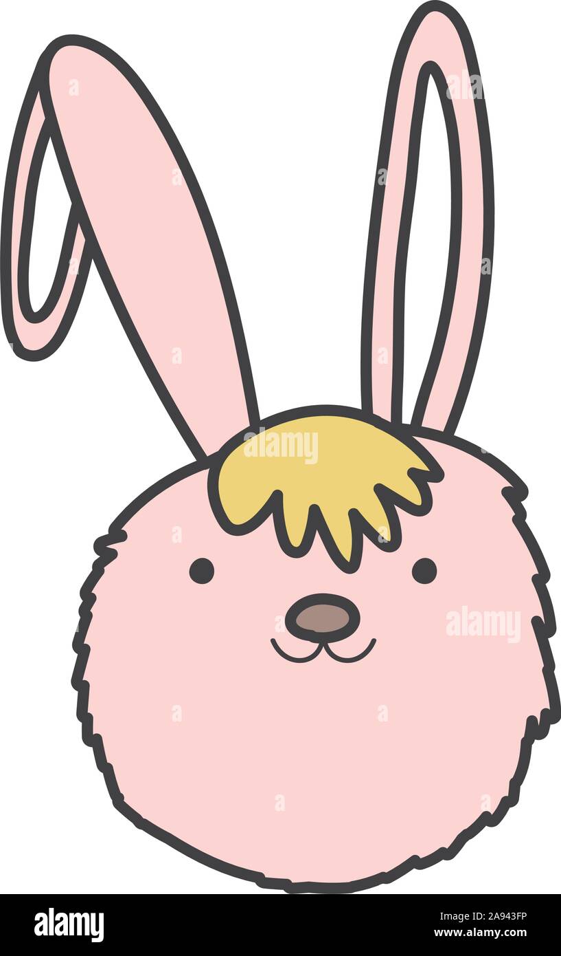 pink rabbit head adorable toy icon on white background vector ...