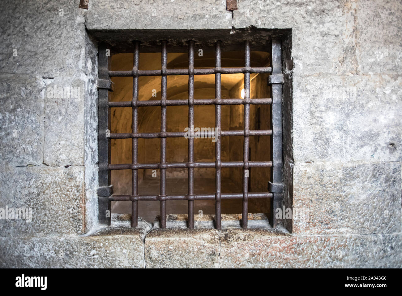 Venice, Italy - July 18th 2019: A prison cell inside the historic Doges ...