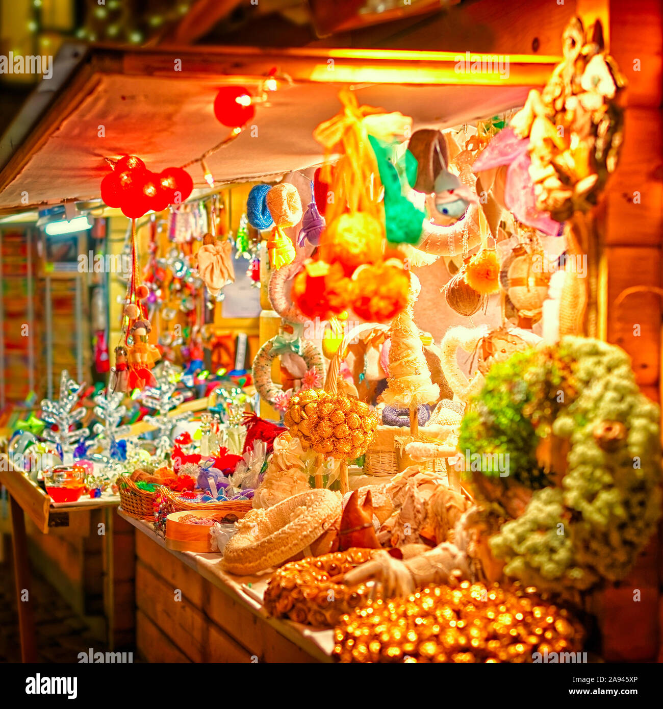 European Christmas market stall in Riga new Stock Photo - Alamy