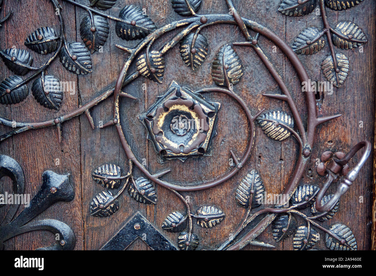 steel inlay with bronze flowers Stock Photo - Alamy