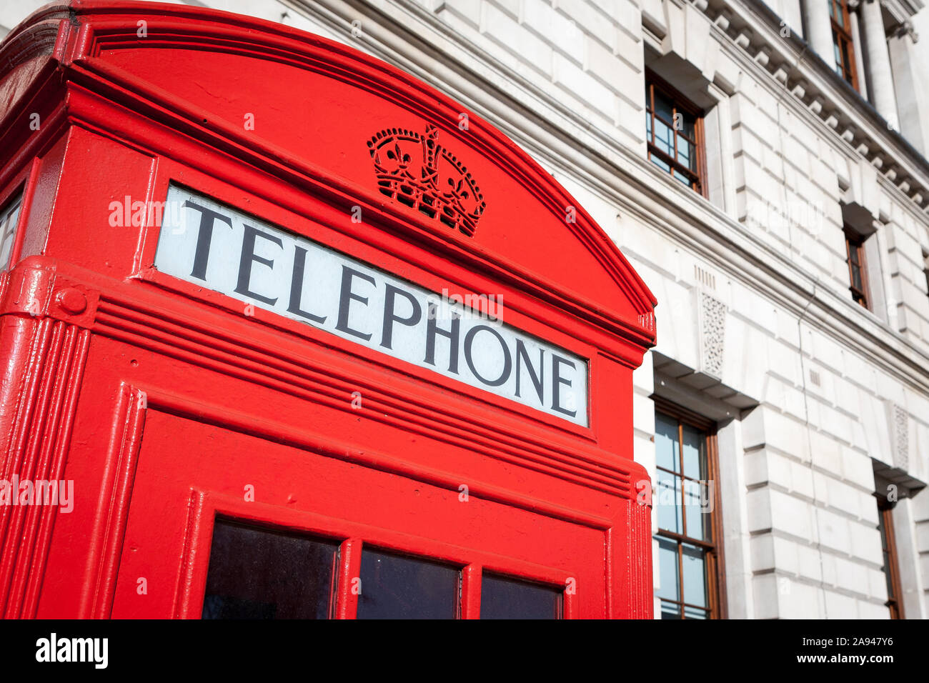 London phone box. Detail of an iconic red British telephone box Stock ...