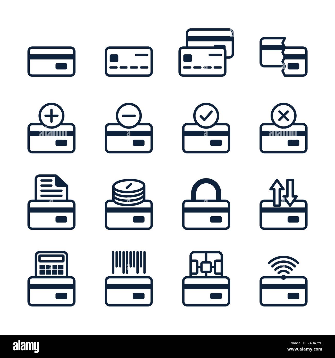 Set of credit card in modern style. High quality black outline banking ...