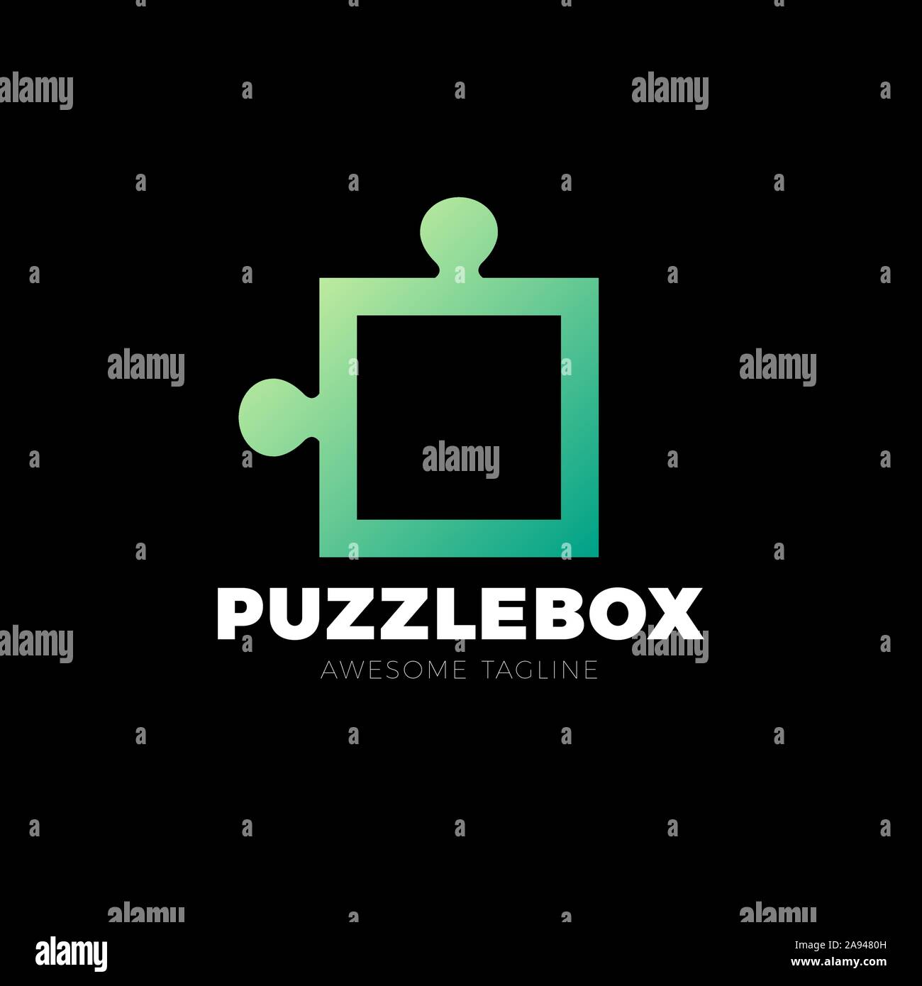 Puzzle piece vector logo icon design. Simple puzle box square logotype ...