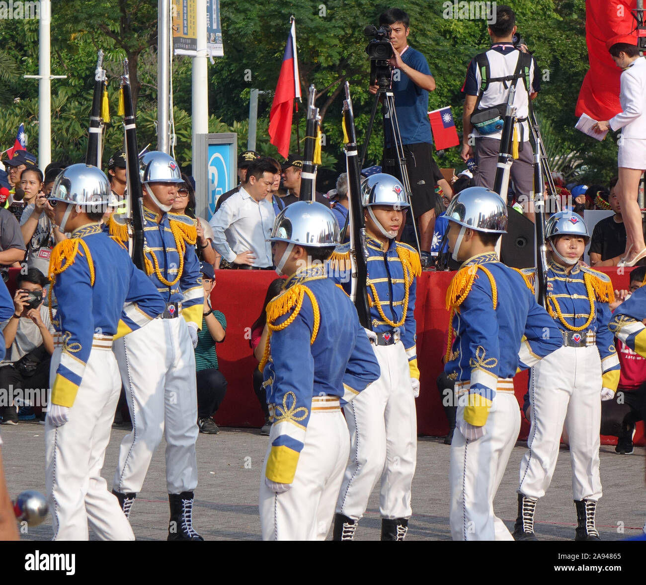 KAOHSIUNG, TAIWAN -- OCTOBER 10, 2019: Students dressed up as military ...