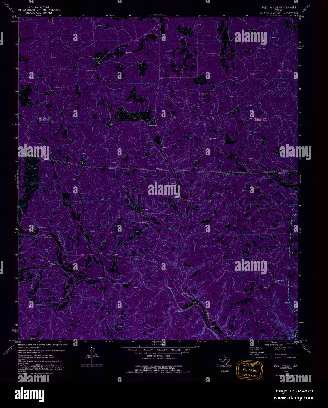 USGS TOPO Map Texas TX Rust Ranch 117643 1970 24000 Inverted ...