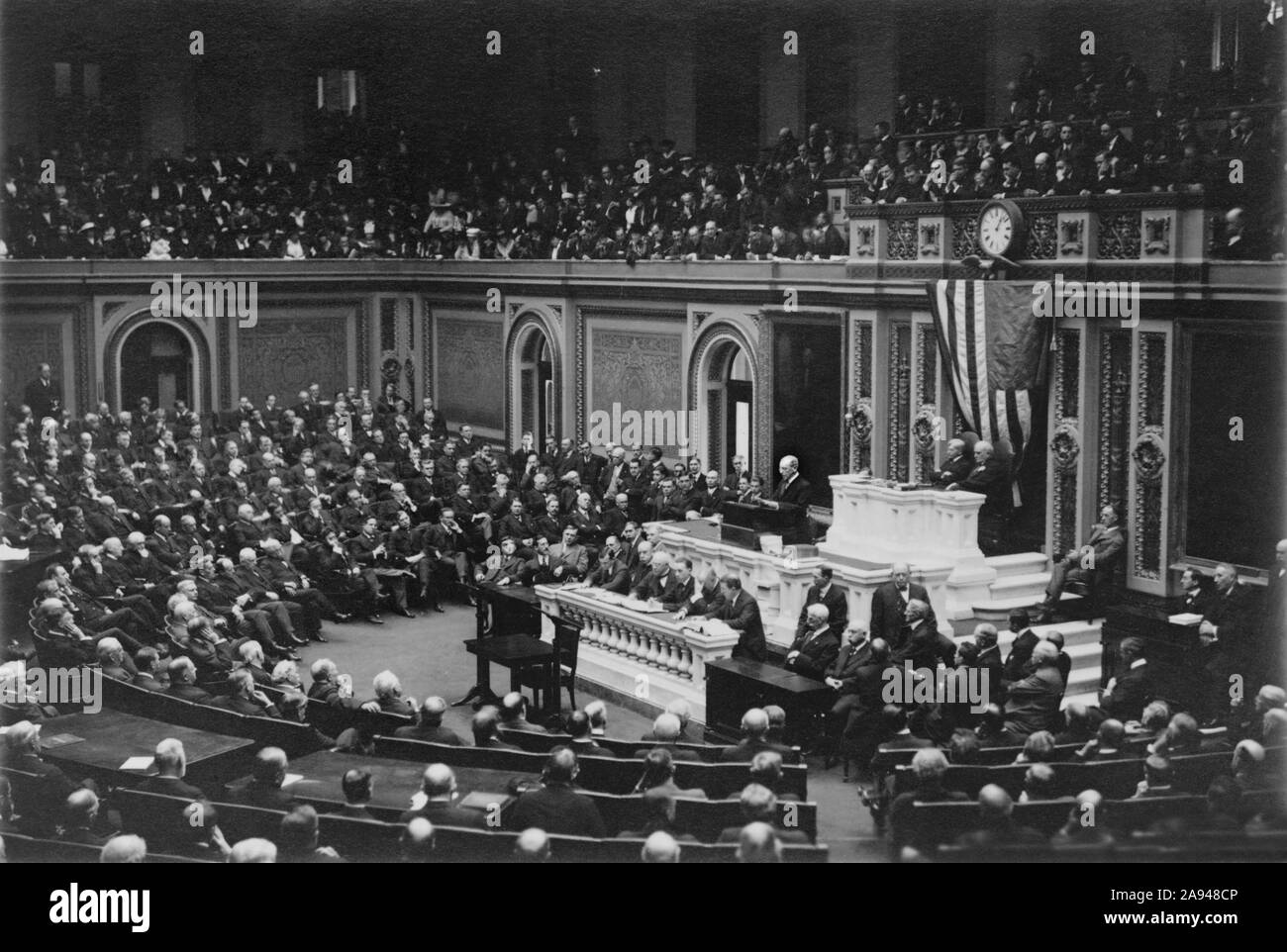U S President Woodrow Wilson Addressing Congress Washington D C