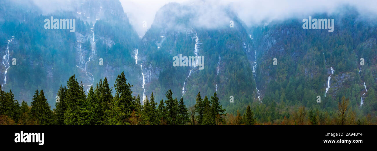 Numerous waterfalls flowing down the mountainsides in the Cascade ...