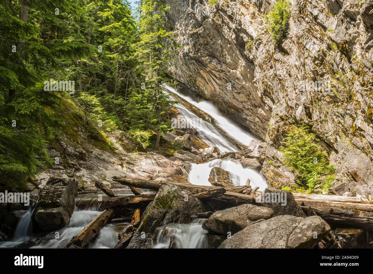 Base falls of Granite Falls in summer, on Granite Creek, a source for ...