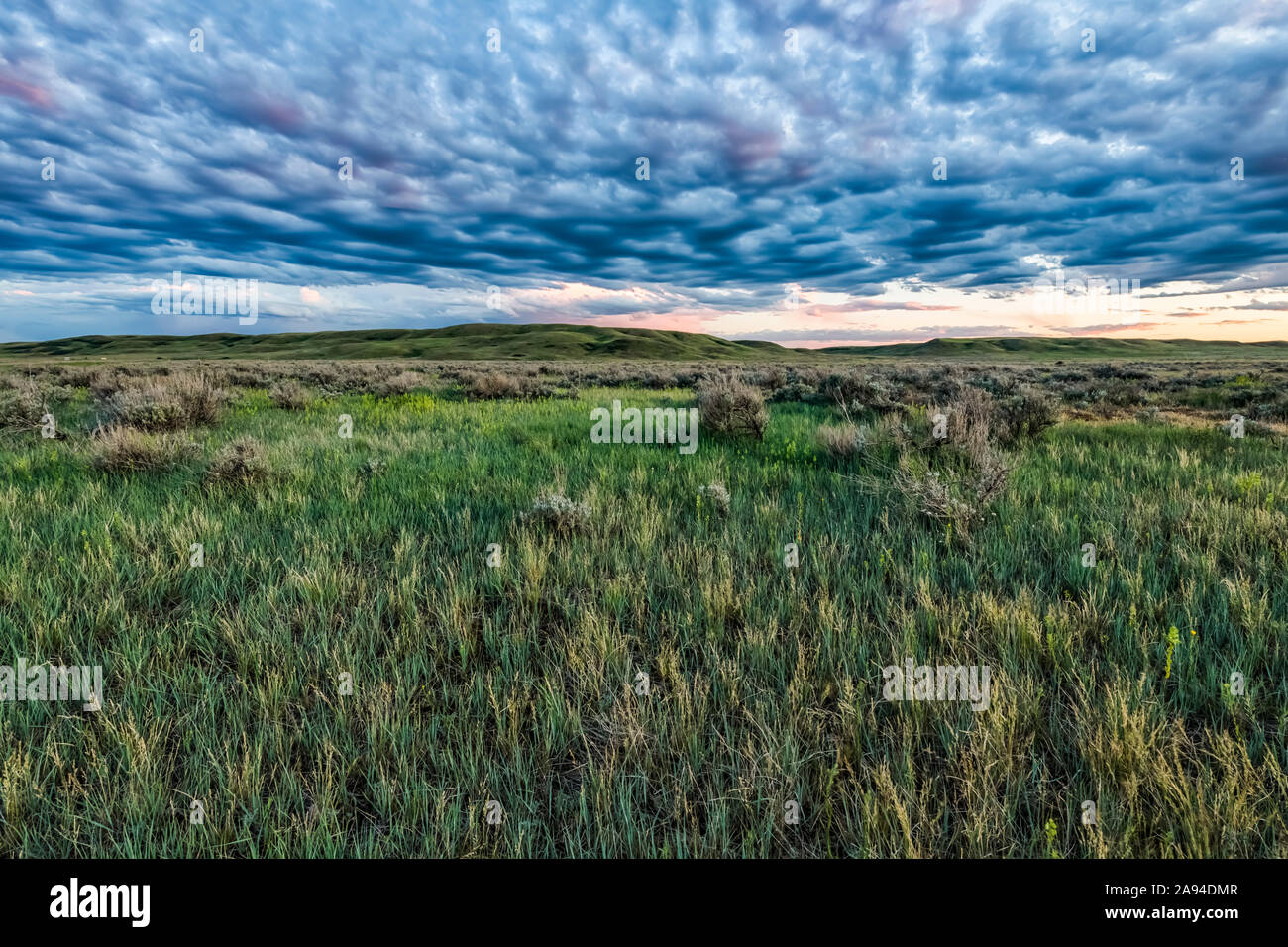 Dramatic clouds over the prairies, Grassland National Park; Val Marie ...