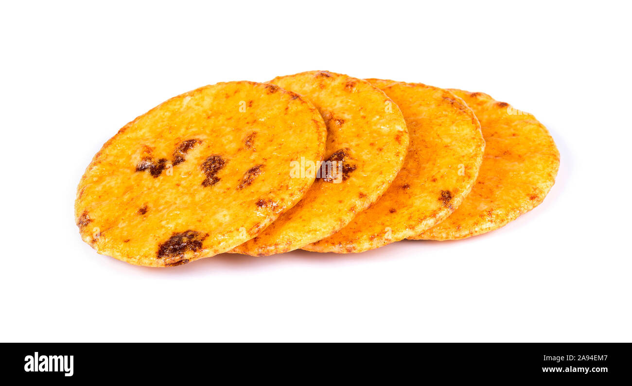 Senbei, Japanese rice crackers on white Stock Photo - Alamy