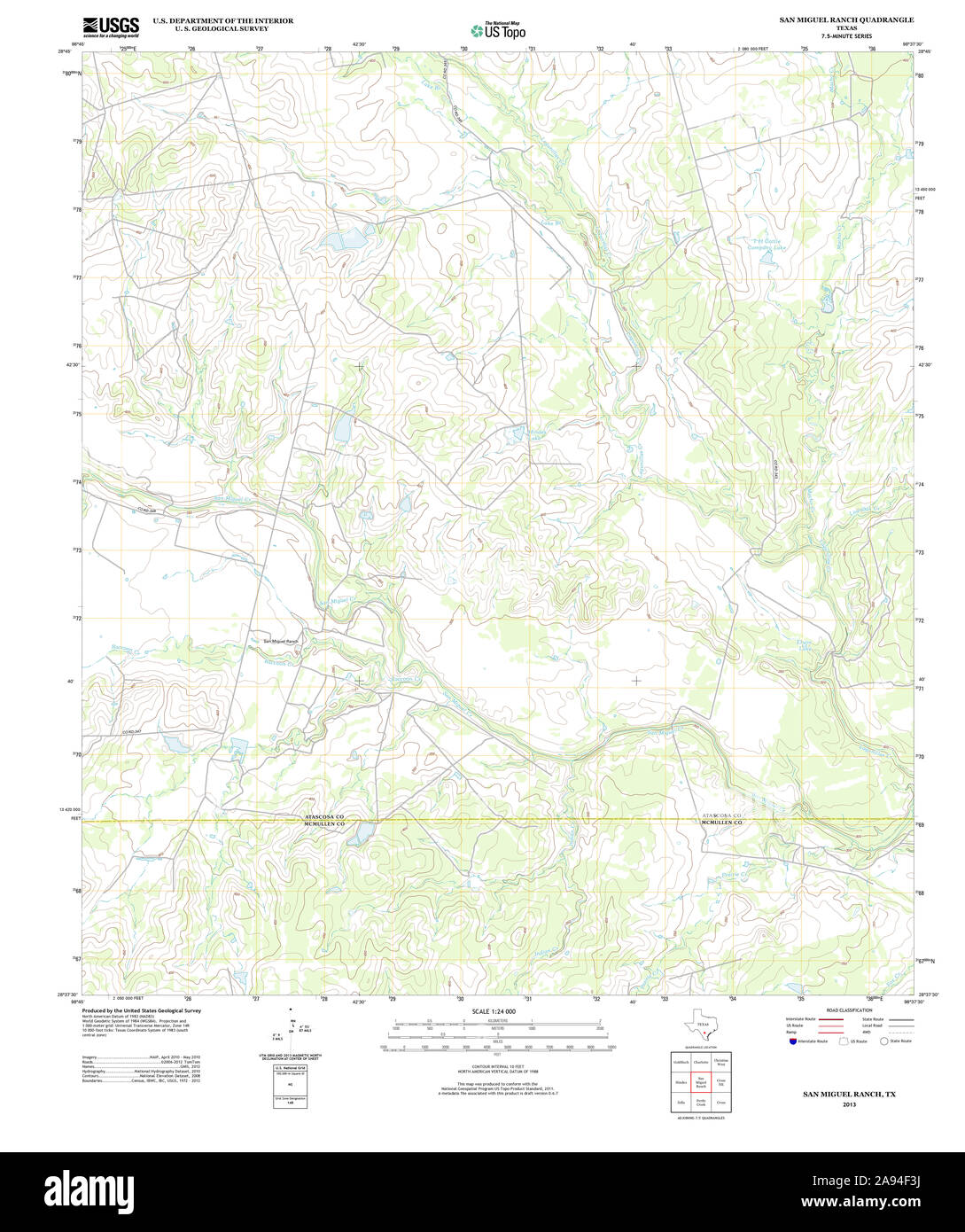 USGS TOPO Map Texas TX San Miguel Ranch 20130103 TM Restoration Stock ...