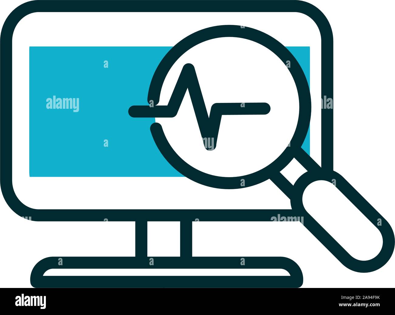 computer analysis heart equipment medical icon line fill vector ...