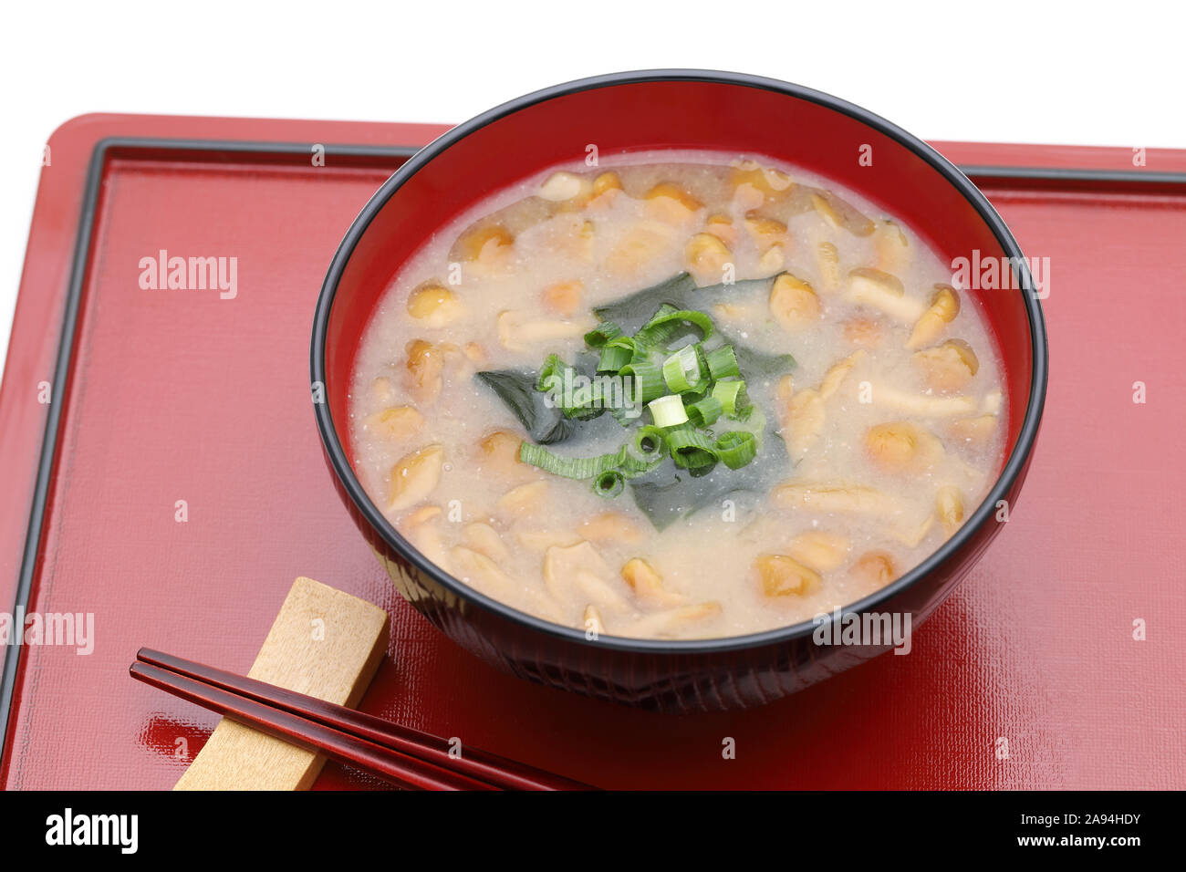 Japanese food, Miso soup of nameko mushroom and wakame on a bowl Stock ...