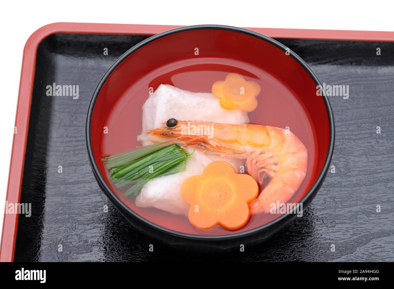 Japanese food, Zoni soup of mochi and ebi in a bowl Stock Photo - Alamy