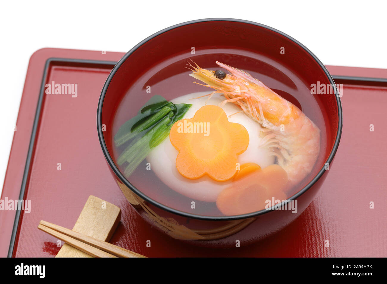 Japanese food, Zoni soup of mochi and ebi in a bowl Stock Photo - Alamy