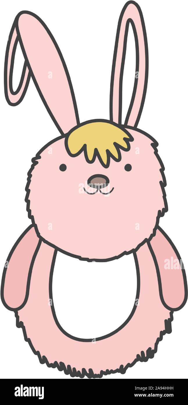 pink fluffy rabbit adorable toy icon on white background vector ...