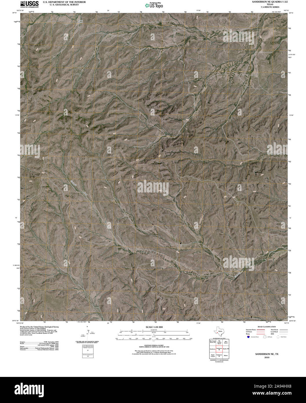 USGS TOPO Map Texas TX Sanderson NE 20100917 TM Restoration Stock Photo ...