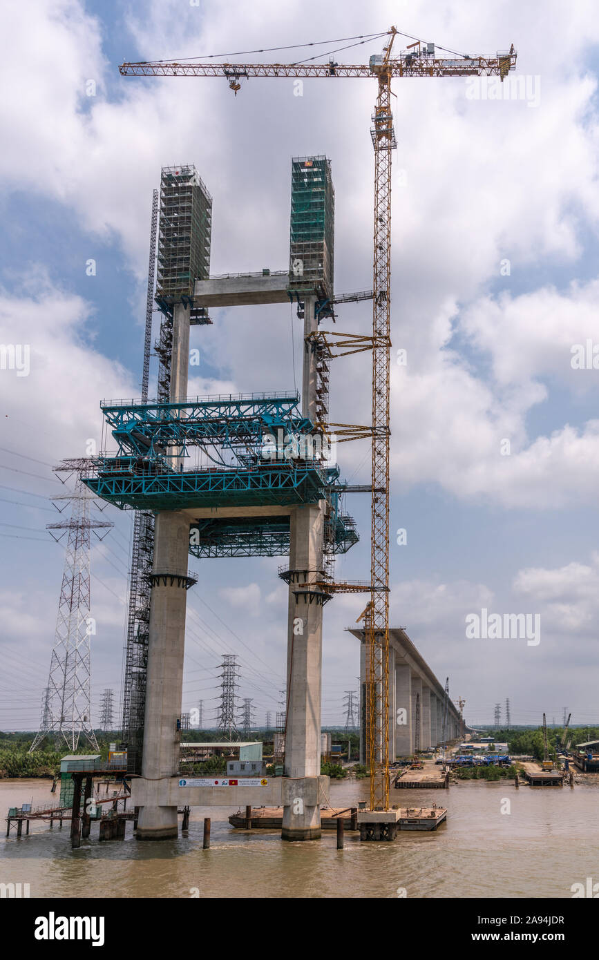 Long Tau River, Vietnam - March 12, 2019: Frontal view on tall ...