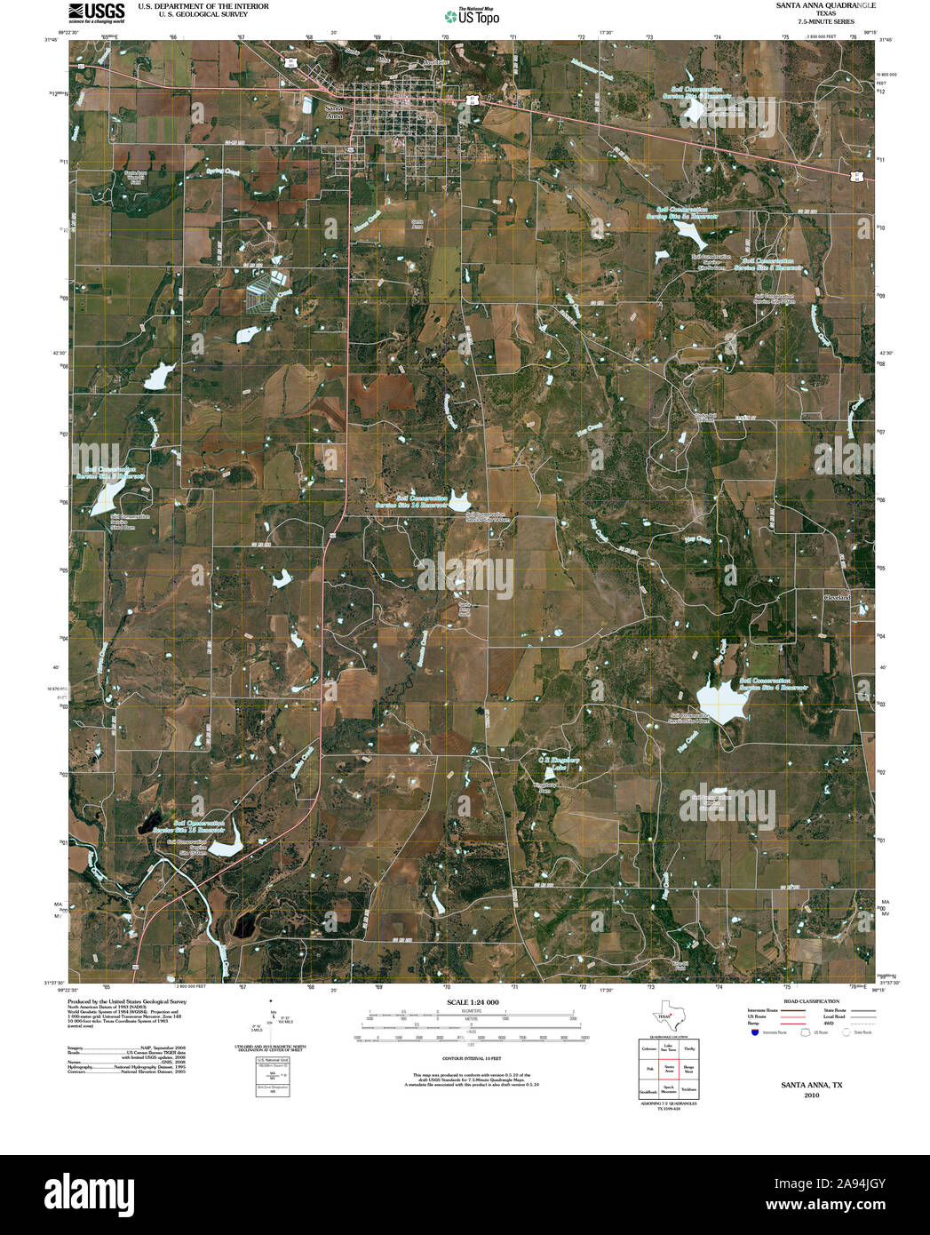 USGS TOPO Map Texas TX Santa Anna 20100412 TM Restoration Stock Photo ...