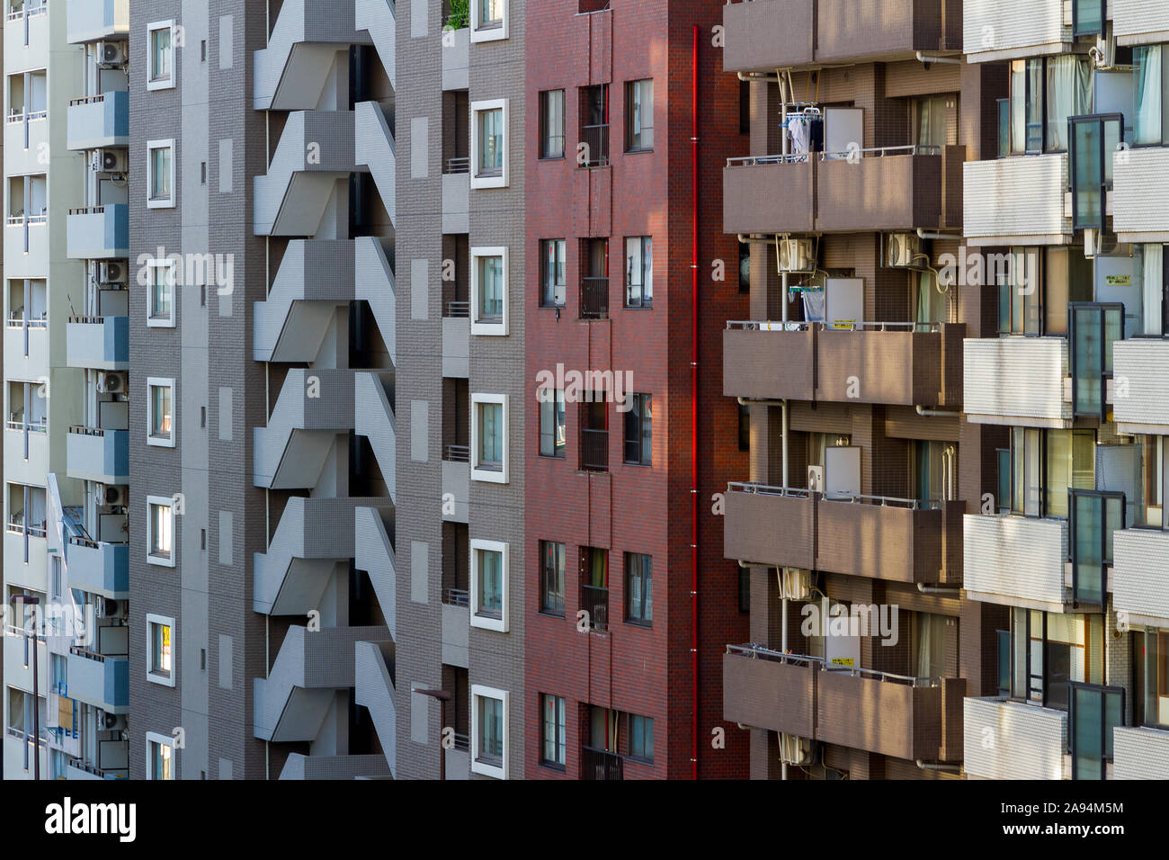 A street of high-rise apartment buildings in Myogadani, Tokyo, Japan ...