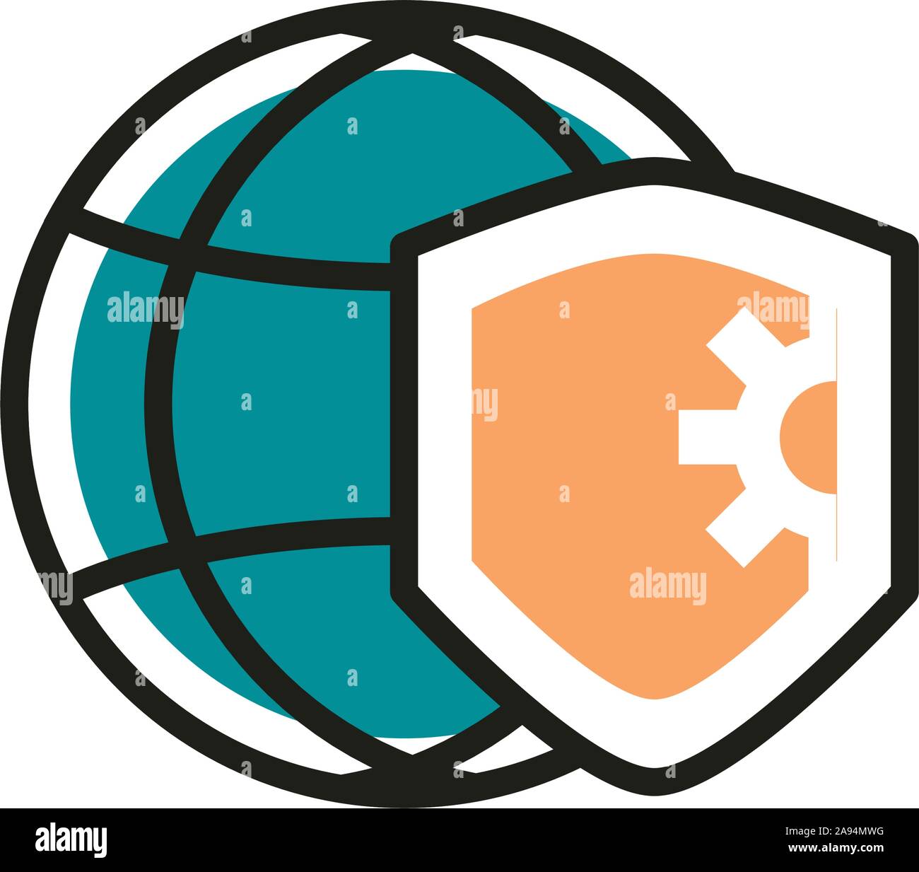 world shield web development icon vector illustration line and fill ...