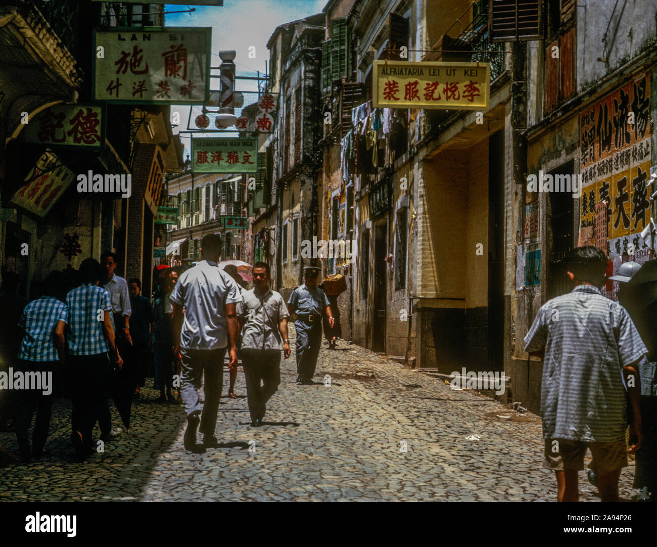 Street scene in the then Portuguese colony of Macau, 1966, now an ...