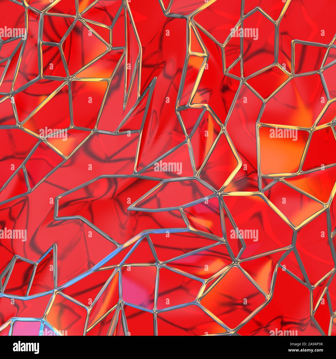 Abstract 3d rendering of chaotic red glass windows landscape structure ...