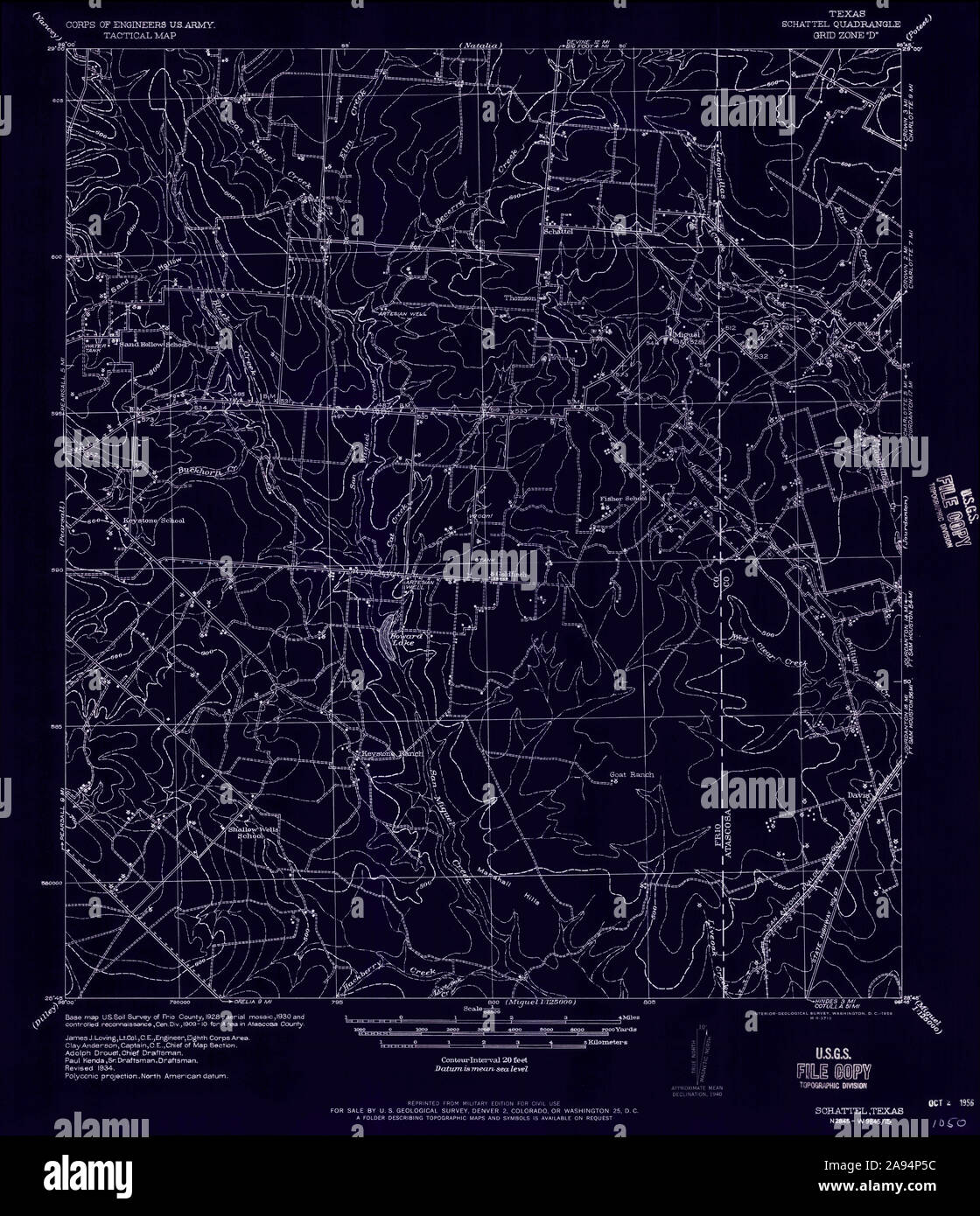 USGS TOPO Map Texas TX Schattel 111490 1934 62500 Inverted Restoration ...