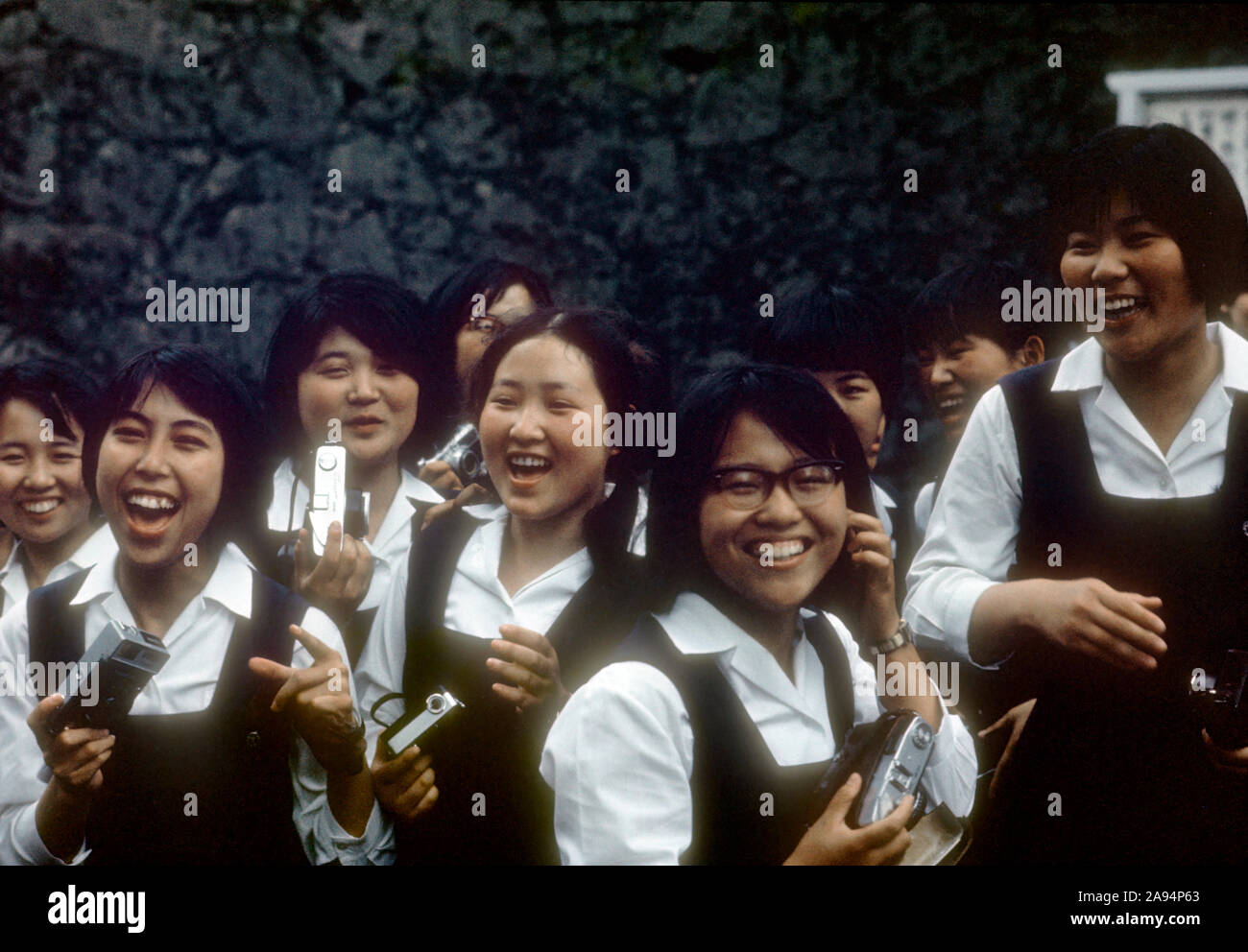 Japanese schoolgirls rush to meet a young Australian tourist, Tokyo ...
